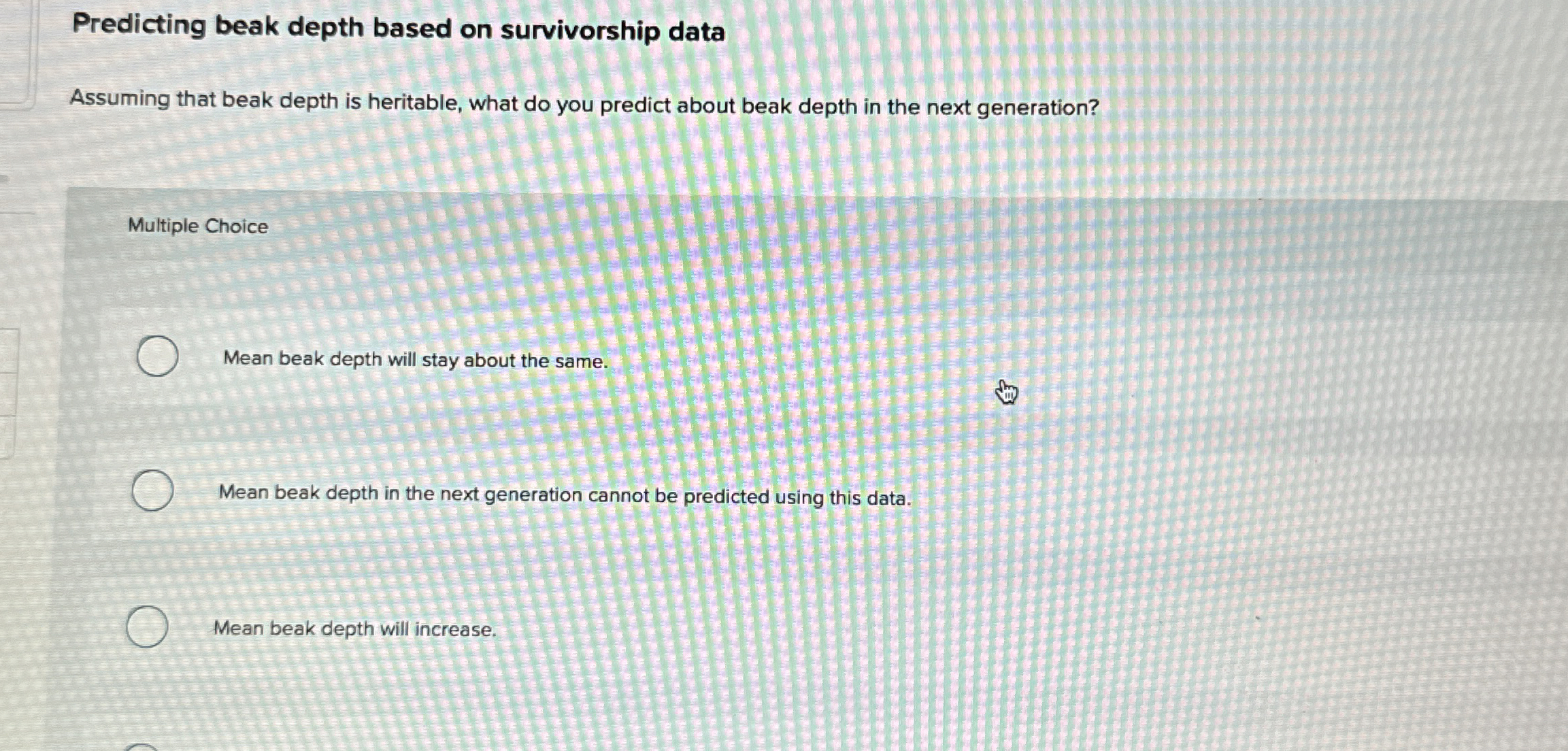 Solved Predicting beak depth based on survivorship | Chegg.com