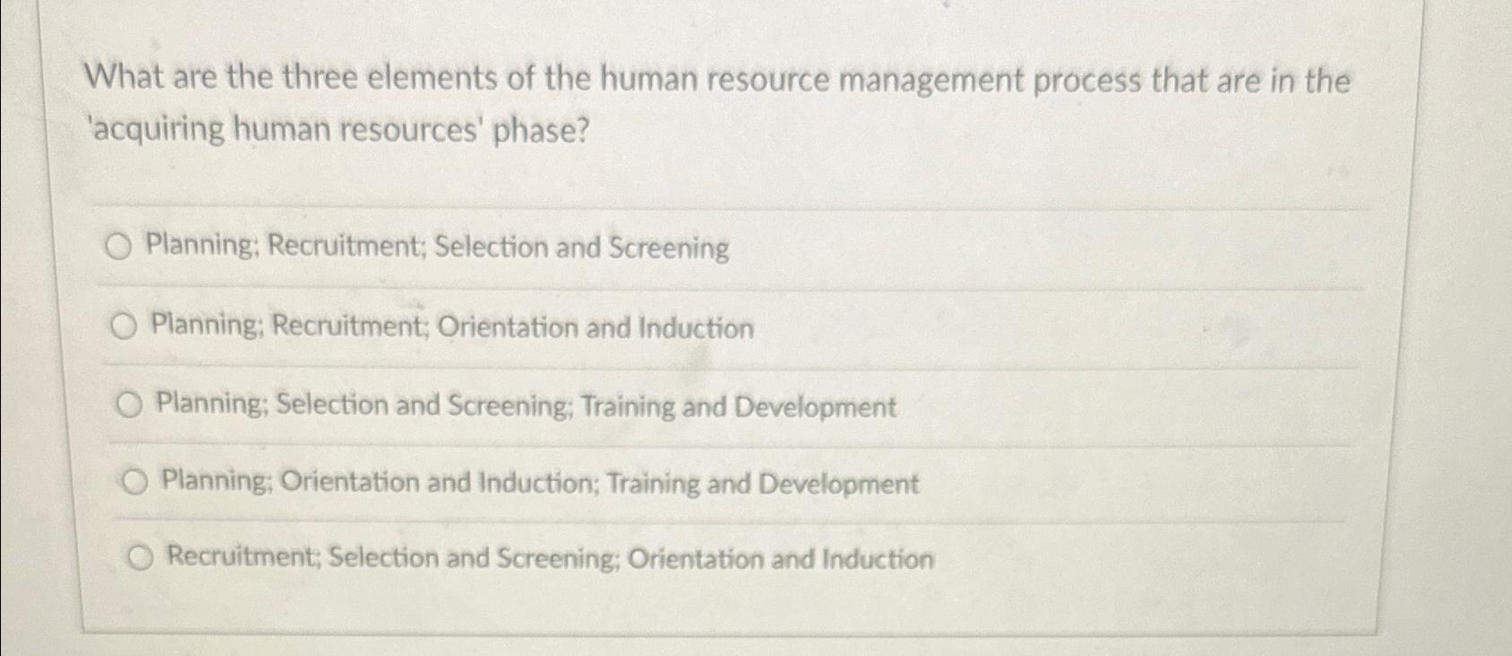 Solved What are the three elements of the human resource | Chegg.com