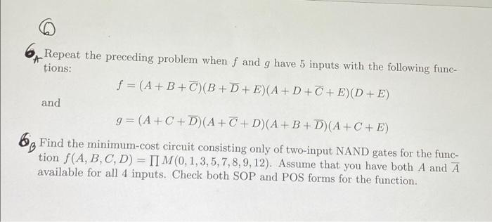 Solved Repeat the preceding problem when f and g have 5 | Chegg.com