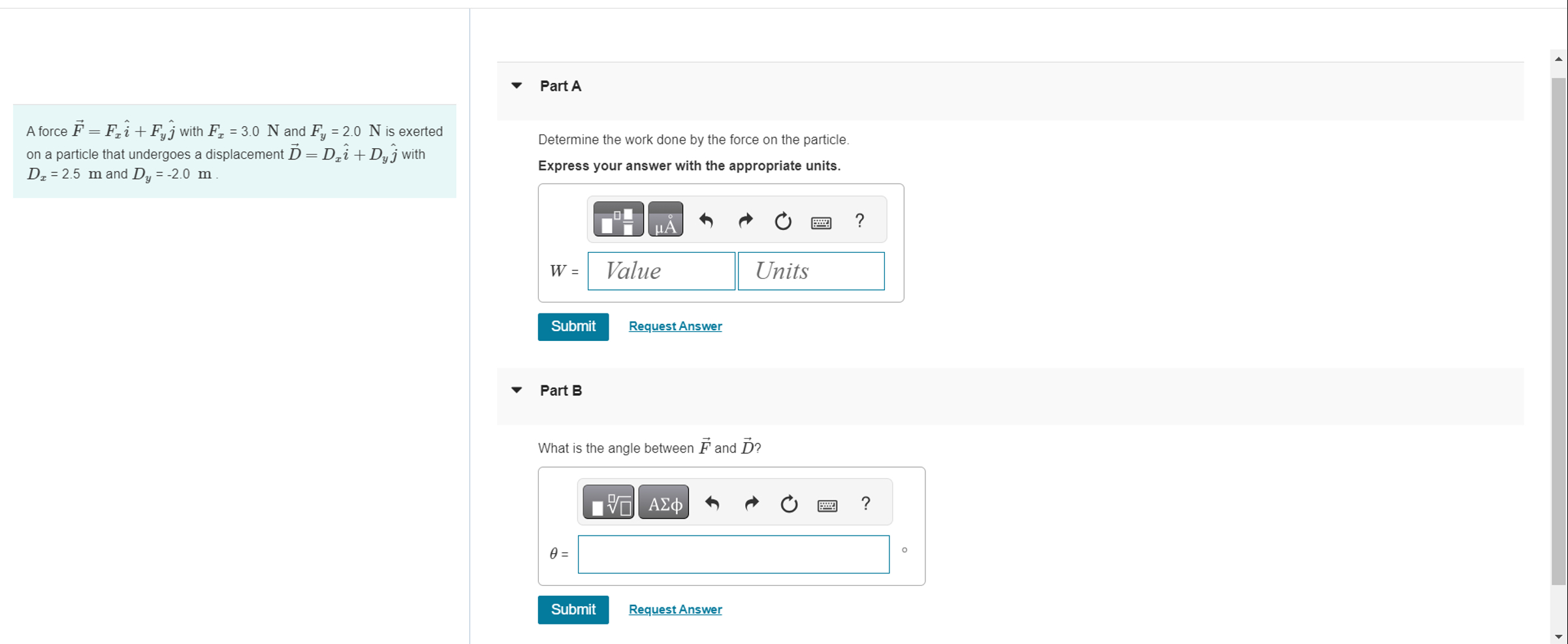 Solved Part AA force vec(F)=Fxhat(i)+Fyhat(j) ﻿with Fx=3.0N | Chegg.com