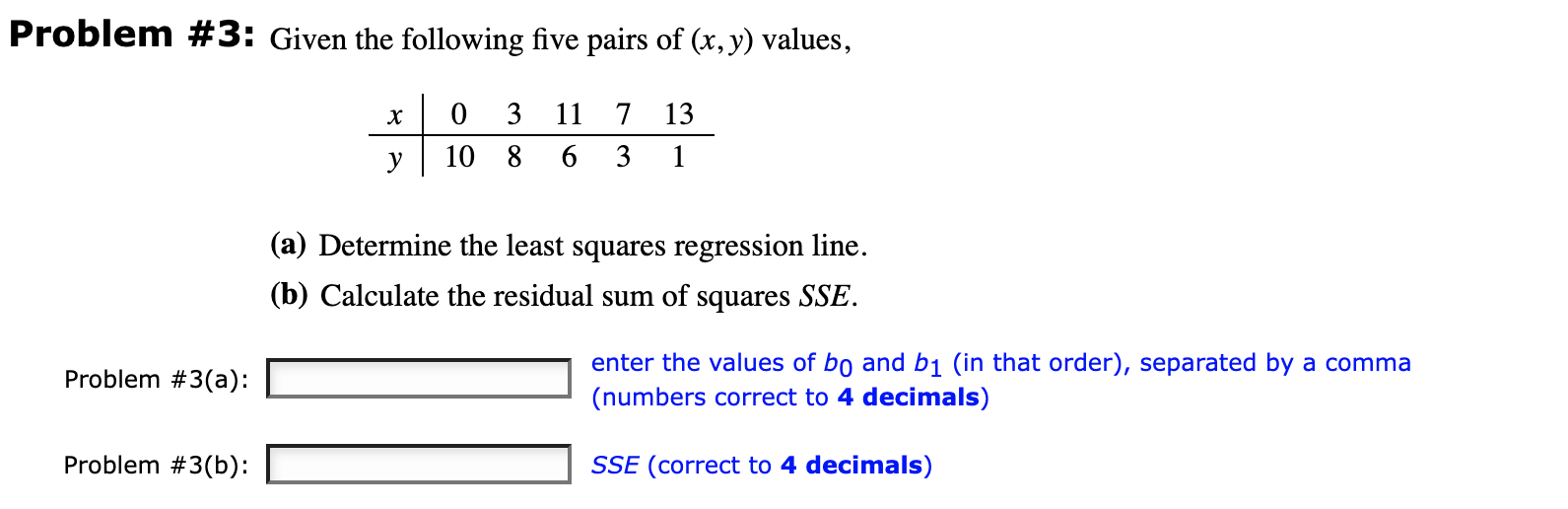 Solved Problem \#3: Given the following five pairs of (x,y) | Chegg.com