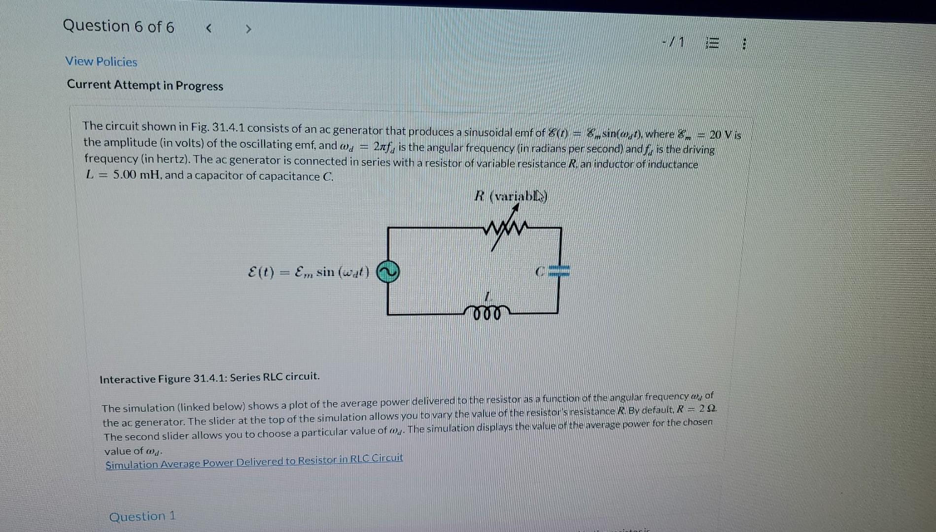 Solved The circuit shown in Fig. 31.4.1 consists of an ac | Chegg.com