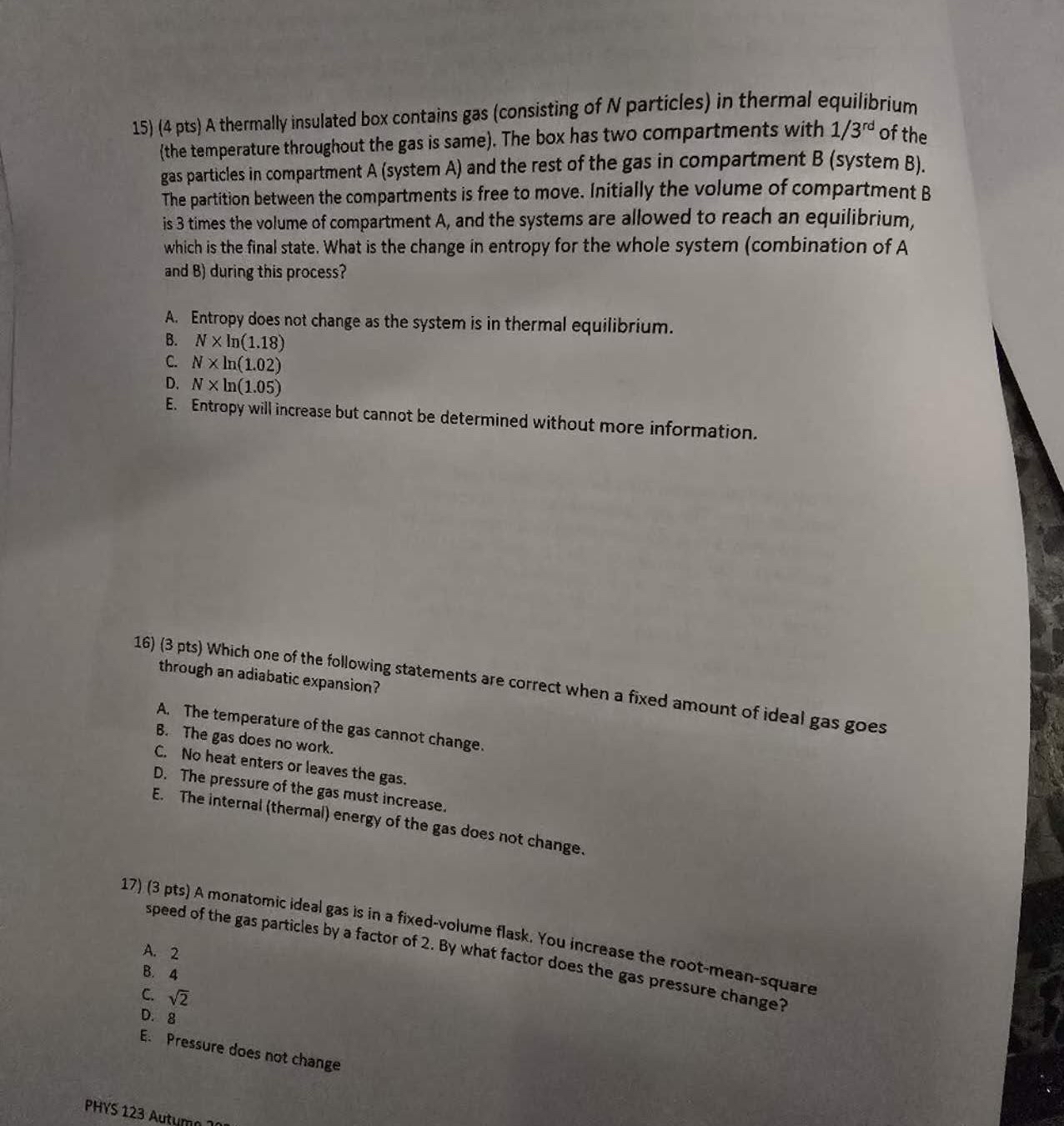 Solved (4 ﻿pts) ﻿A thermally insulated box contains gas | Chegg.com