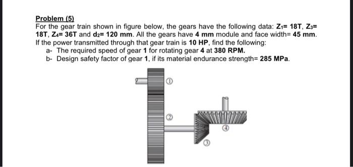 Problem (5) For the gear train shown in figure below, | Chegg.com