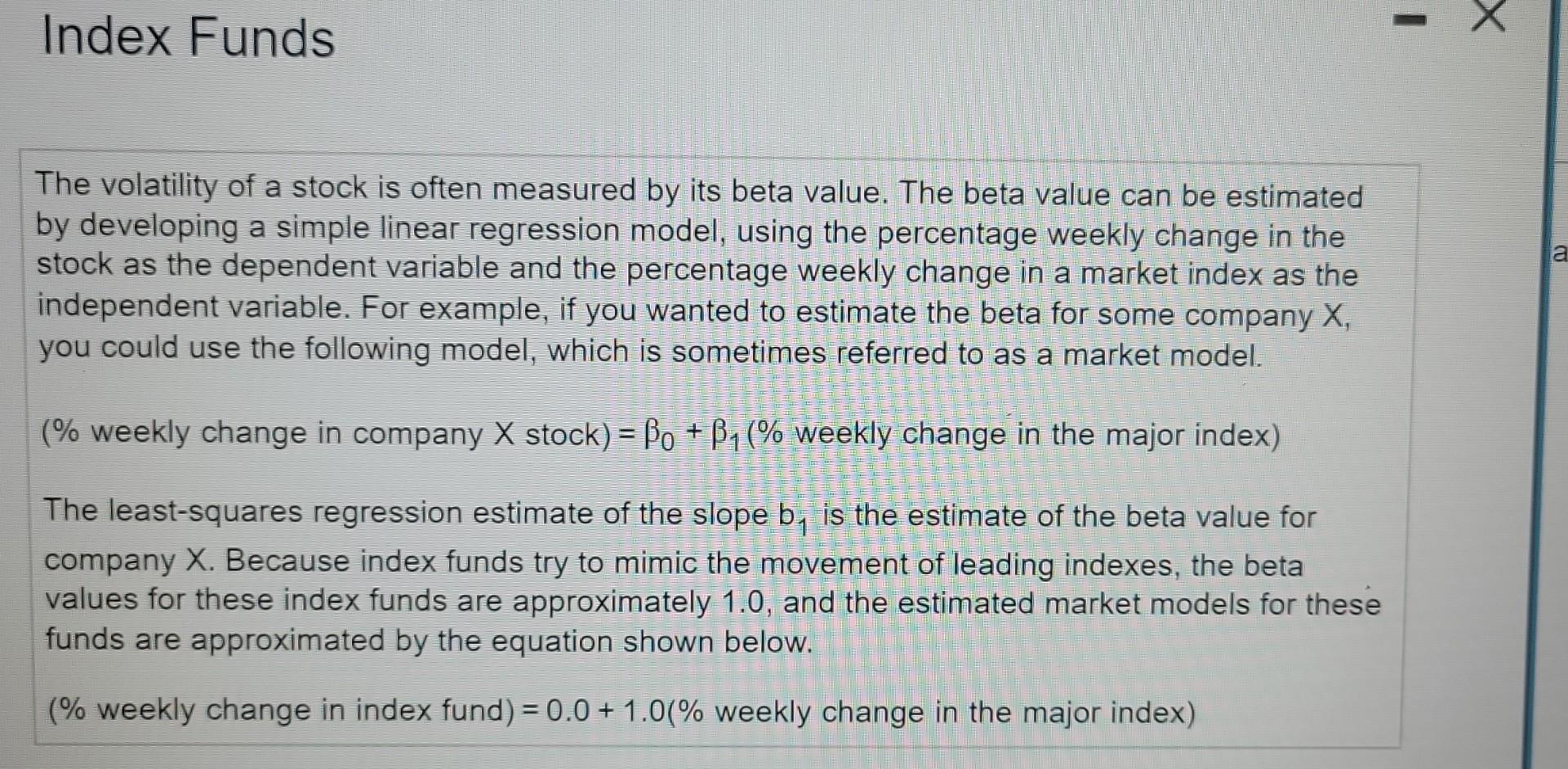 Solved Index Funds The volatility of a stock is often | Chegg.com