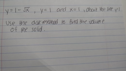 Solved Use the disk method to find the volume of the solid. | Chegg.com