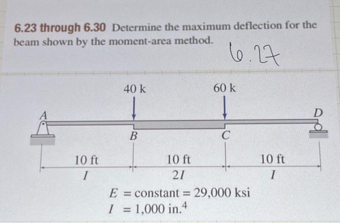Solved 6.23 through 6.30 Determine the maximum deflection | Chegg.com
