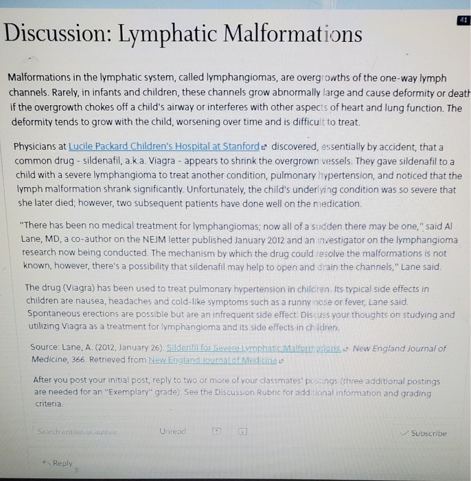 41 Discussion: Lymphatic Malformations Malformations | Chegg.com