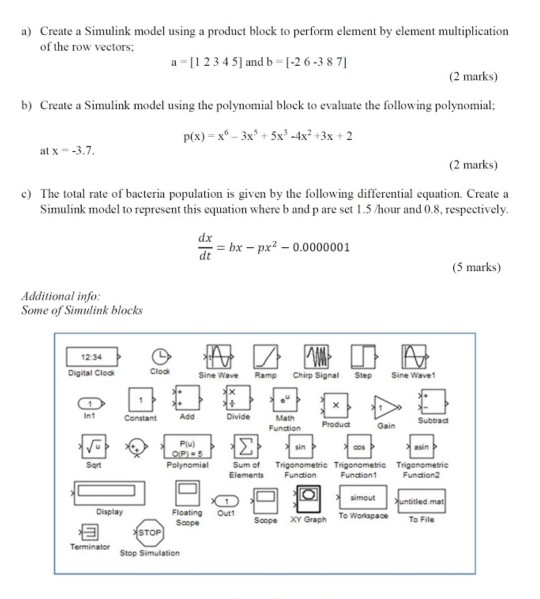 Solved a) Create a Simulink model using a product block to | Chegg.com