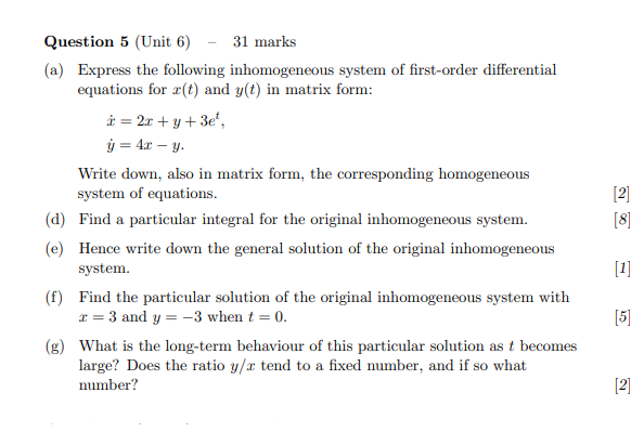 Solved (a) Express the following inhomogeneous system of | Chegg.com