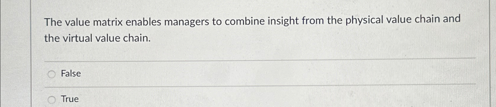 Solved The value matrix enables managers to combine insight | Chegg.com