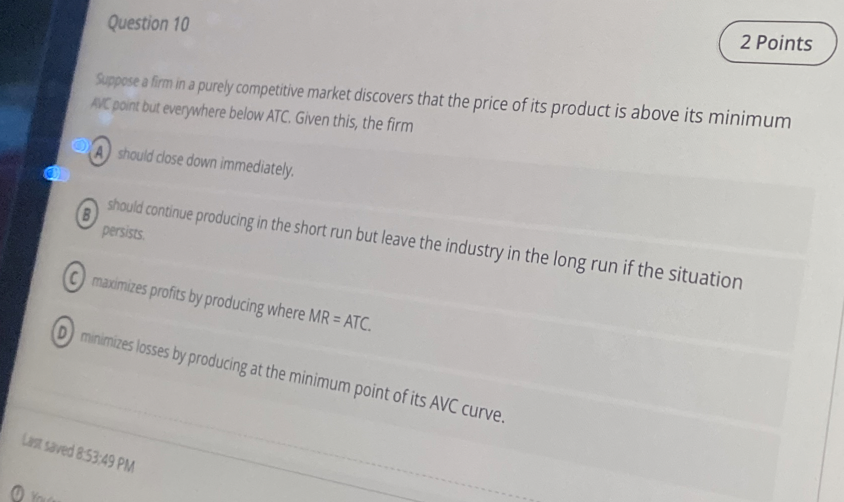 Solved Question 10Seposea firm in a purely competitive | Chegg.com