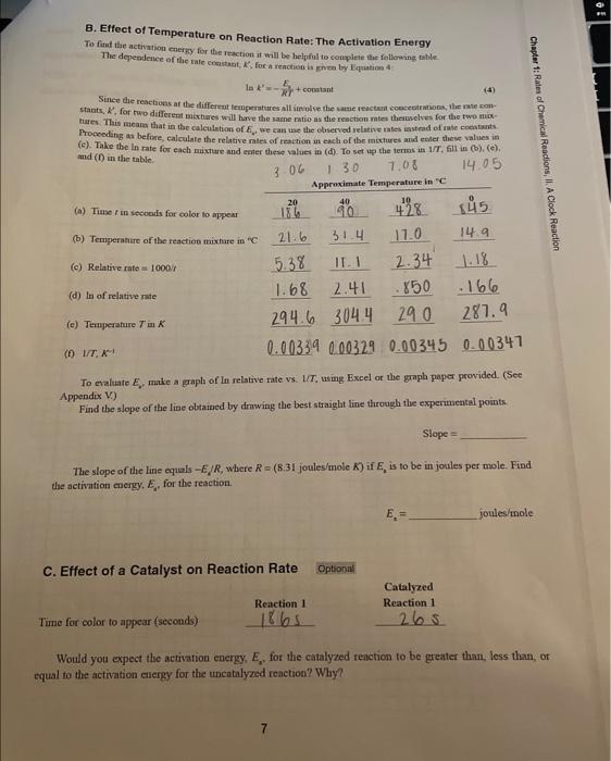 Solved B. Effect of Temperature on Reaction Aute: The | Chegg.com