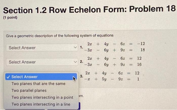 Solved Section 1 2 Row Echelon Form Problem 18 1 Point