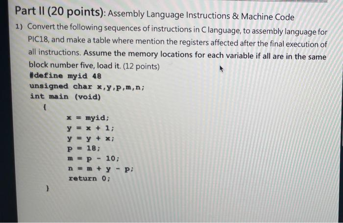 Solved a Part II (20 points): Assembly Language Instructions | Chegg.com