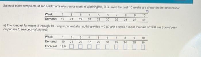 Solved a) The forecast for weeks 2 through 10 using | Chegg.com