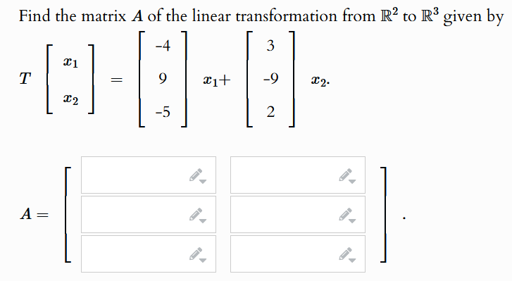 Solved Find the matrix A ﻿of the linear transformation from | Chegg.com