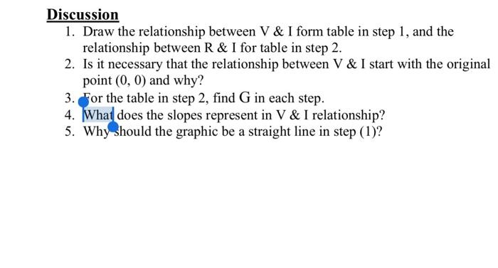 Discussion 1. Draw the relationship between V & I | Chegg.com