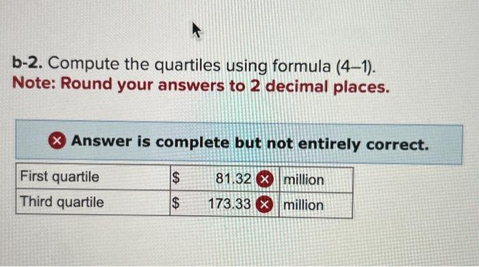 Solved b-2. Compute the quartiles using formula (4-1). | Chegg.com