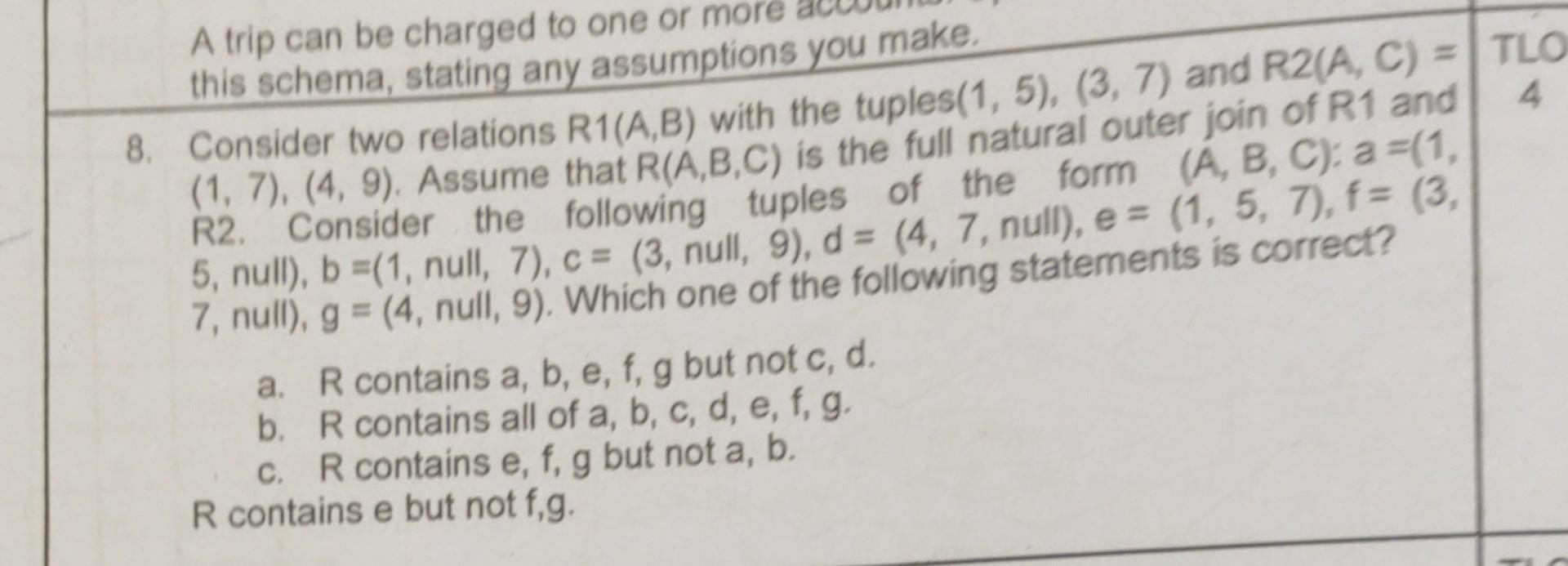 Solved A trip can be charged to this schema, stating any | Chegg.com