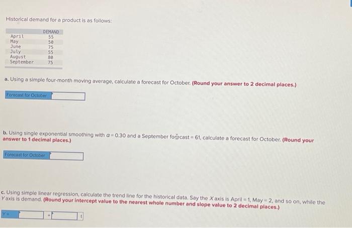 Solved Historical demand for a product is as follows: a. | Chegg.com