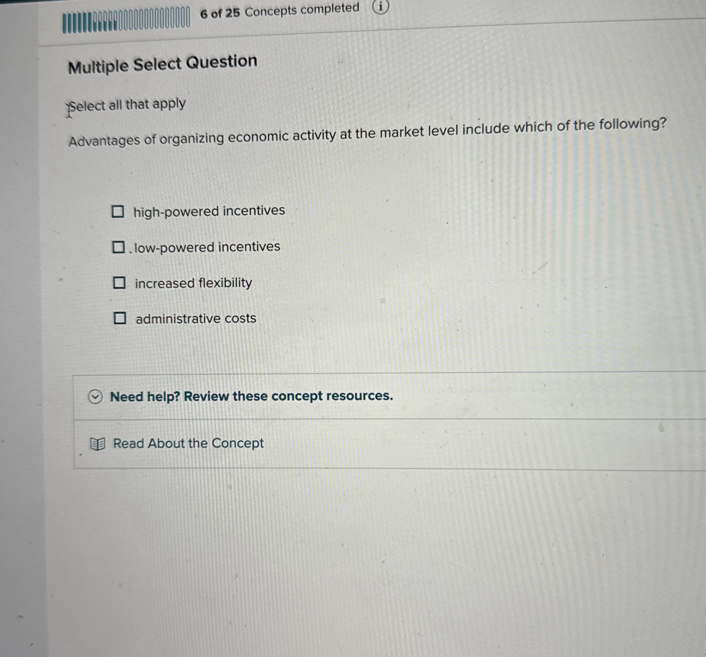 Solved 6 ﻿of 25 ﻿Concepts completedMultiple Select | Chegg.com