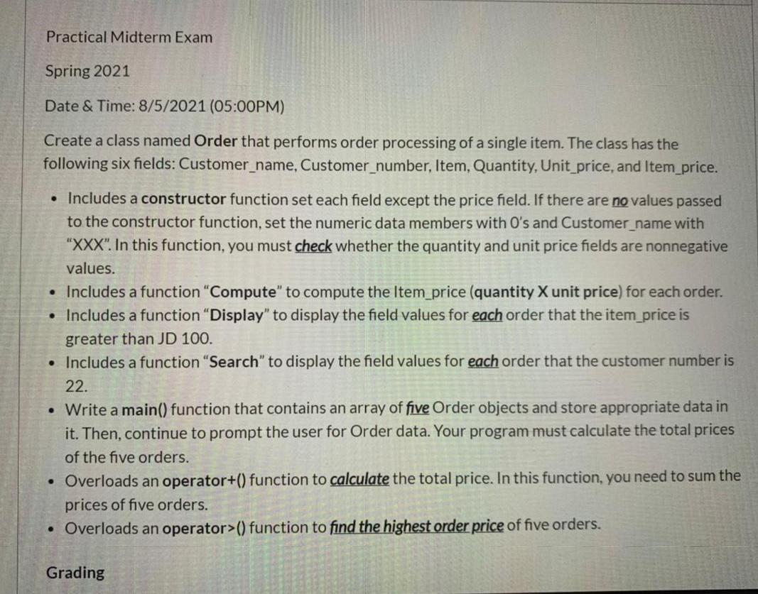 Solved Practical Midterm Exam Spring 2021 Date & Time: | Chegg.com