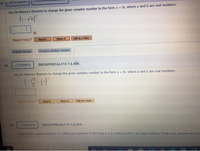 Solved TUTT TREVIUJNJILI Use De Moivre's theorem to change | Chegg.com