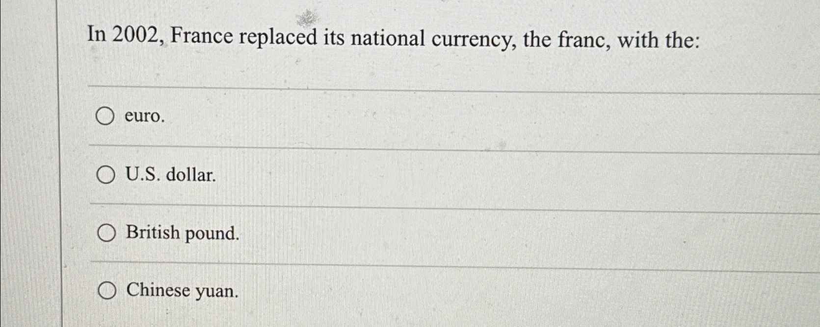 Solved In 2002, ﻿France replaced its national currency, the | Chegg.com