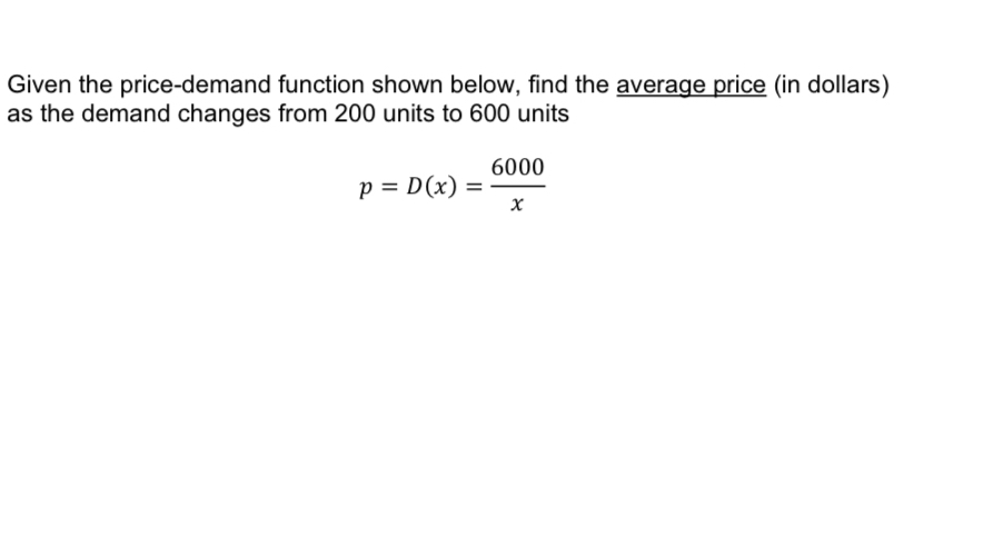 Solved Given the price-demand function shown below, find the | Chegg.com
