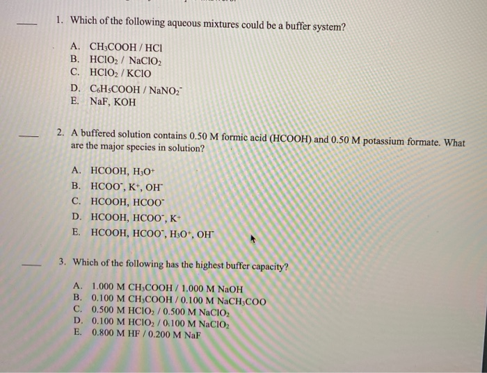 Solved 1. Which of the following aqueous mixtures could be a | Chegg.com