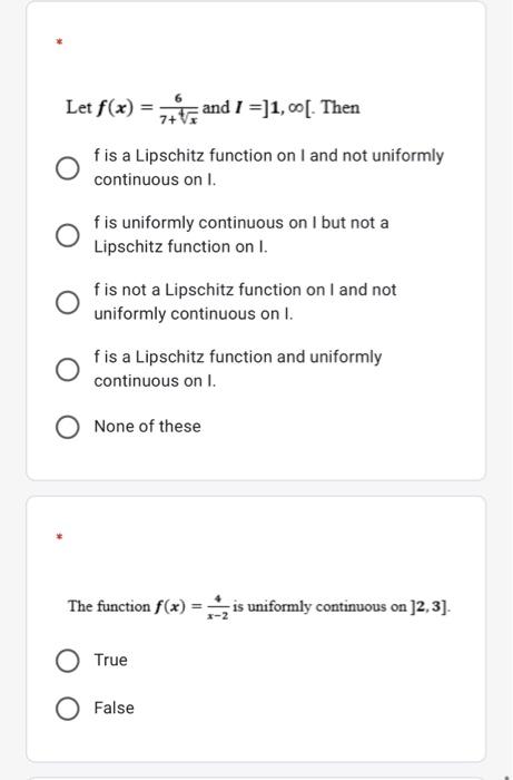 Solved Let f(x) = 7+ and 1 =]1,00[. Then fis a Lipschitz | Chegg.com