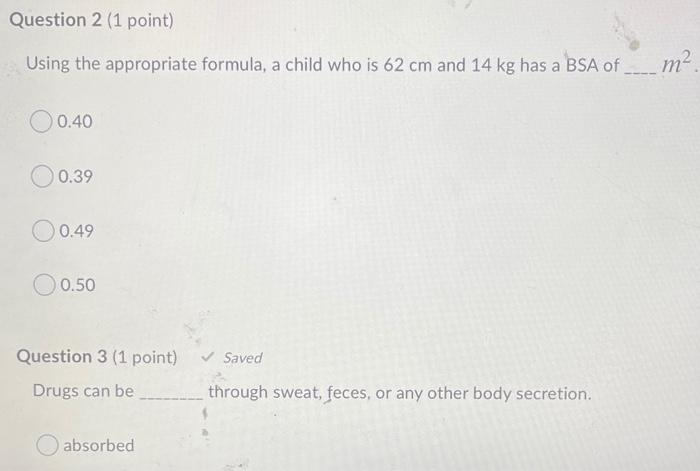 Solved Question 2 (1 point) Using the appropriate formula, a | Chegg.com