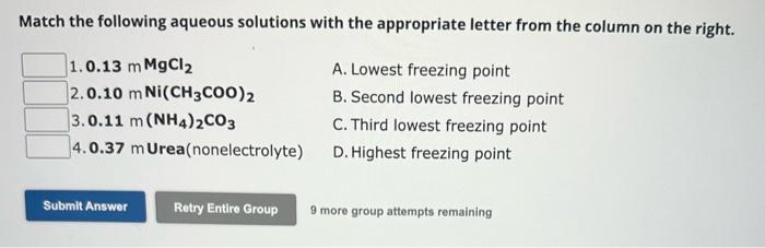 Solved Match the following aqueous solutions with the | Chegg.com