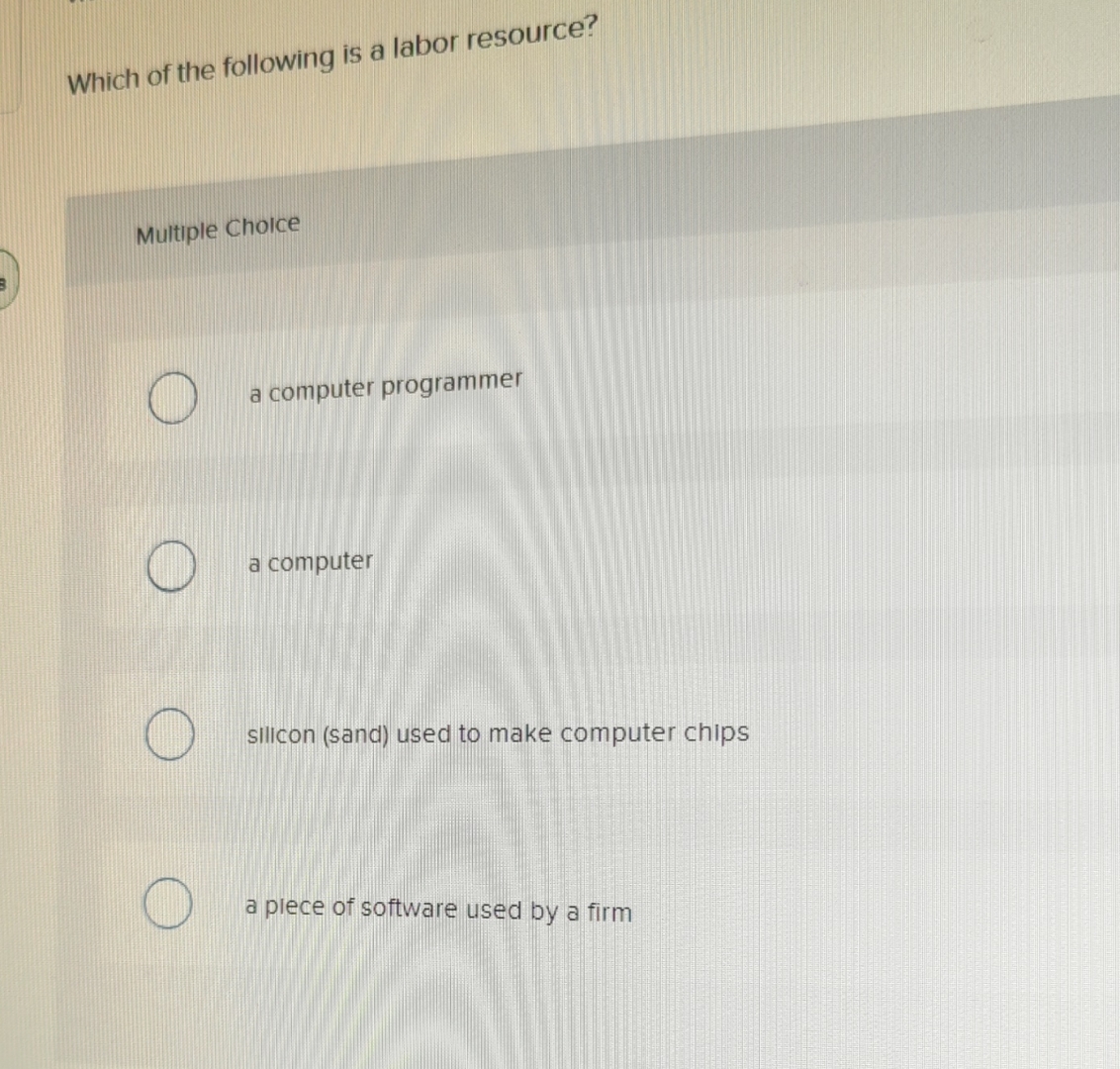 Solved Which of the following is a labor resource?Multiple | Chegg.com