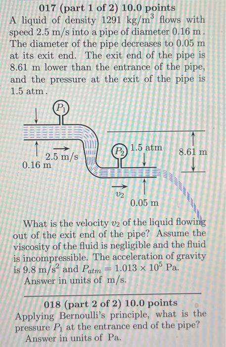 Solved 017 (part 1 of 2) 10.0 points A liquid of density | Chegg.com