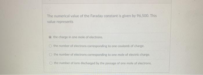 Solved The numerical value of the Faraday constant is given | Chegg.com