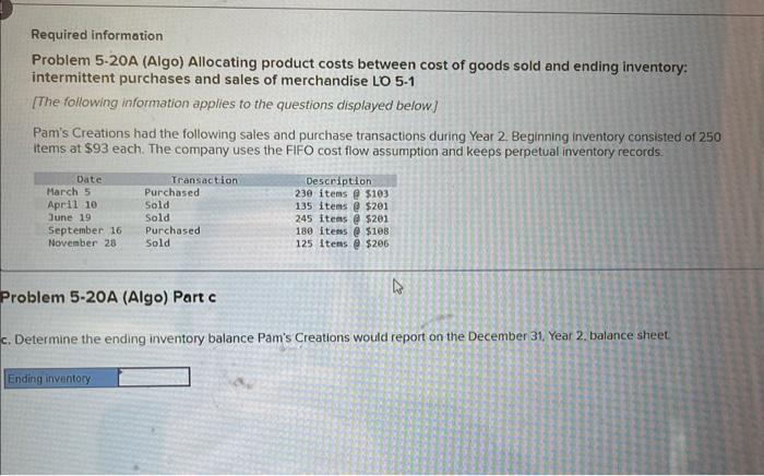 Solved Required information Problem 5-20A (Algo) Allocating | Chegg.com