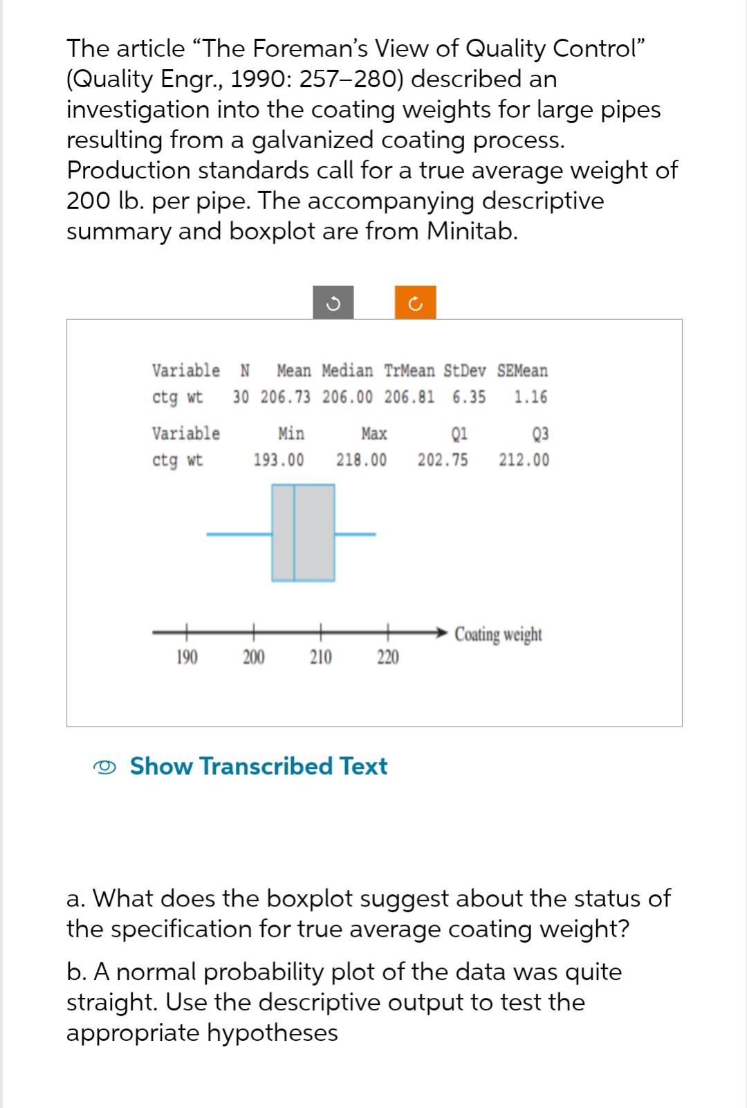 Solved The article "The Foreman's View of Quality Control" | Chegg.com