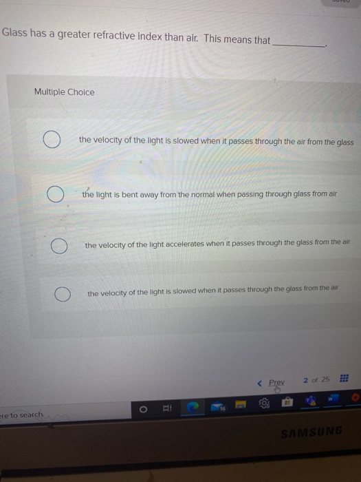 Solved Glass has a greater refractive index than air. This | Chegg.com