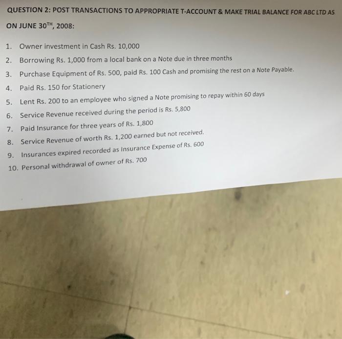 Solved QUESTION 2: POST TRANSACTIONS TO APPROPRIATE | Chegg.com