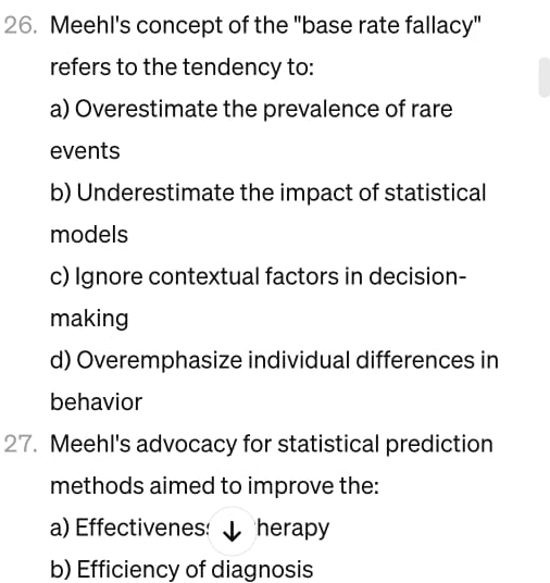 Solved Meehl's concept of the "base rate fallacy" refers to | Chegg.com