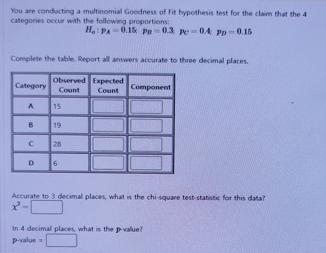 Solved You are conducting a multinomial Goodness of Fit | Chegg.com