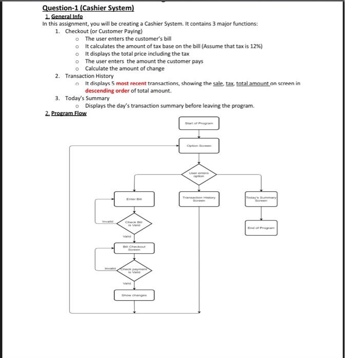 Solved Question-1 (Cashier System) 1. General Info In this | Chegg.com