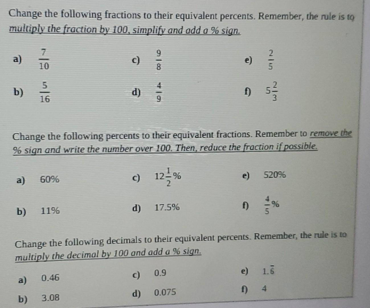 Solved Change the following fractions to their equivalent | Chegg.com