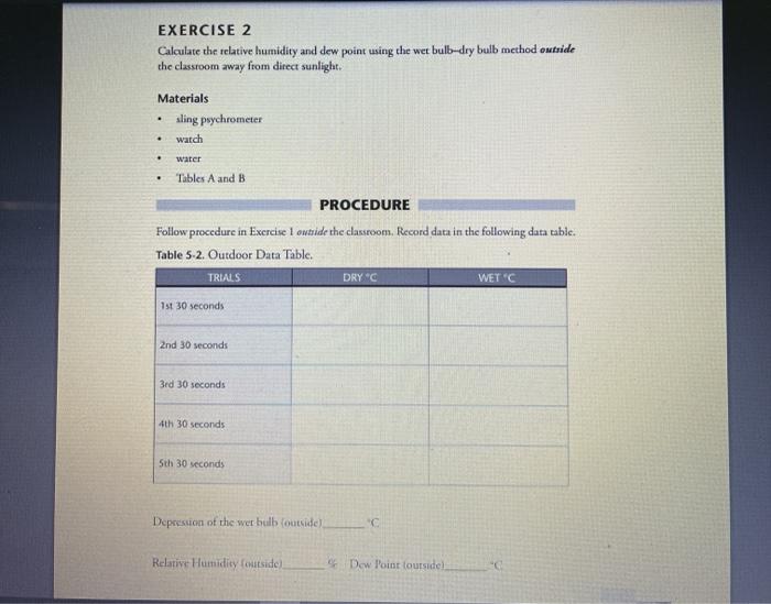 AND RELATIVE HUMIDITY Name Date Lab Section EXERCISE | Chegg.com