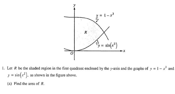 Solved y = 1-3 R = sin(x2) X 1. Let R be the shaded region | Chegg.com