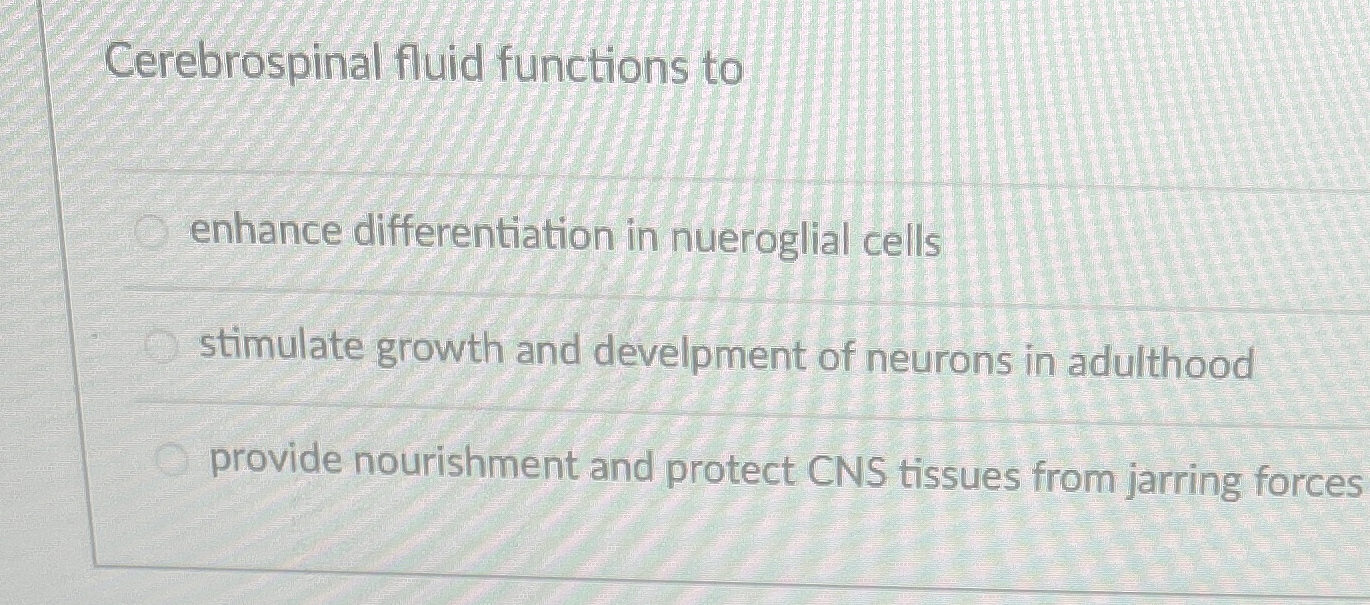 Solved Cerebrospinal fluid functions toenhance | Chegg.com