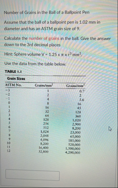 Solved Number of Grains in the Ball of a Ballpoint PenAssume | Chegg.com