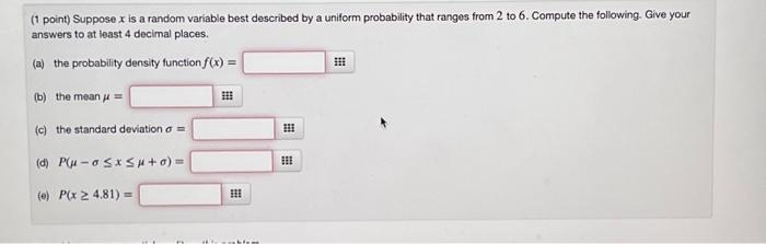 Solved (1 point) Suppose x is a random variable best | Chegg.com